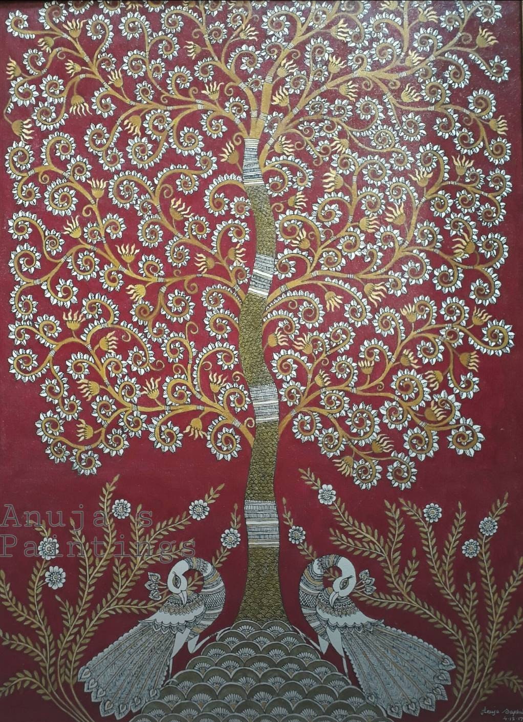 Original Madhubani Painting Tree of Life peacock | Etsy