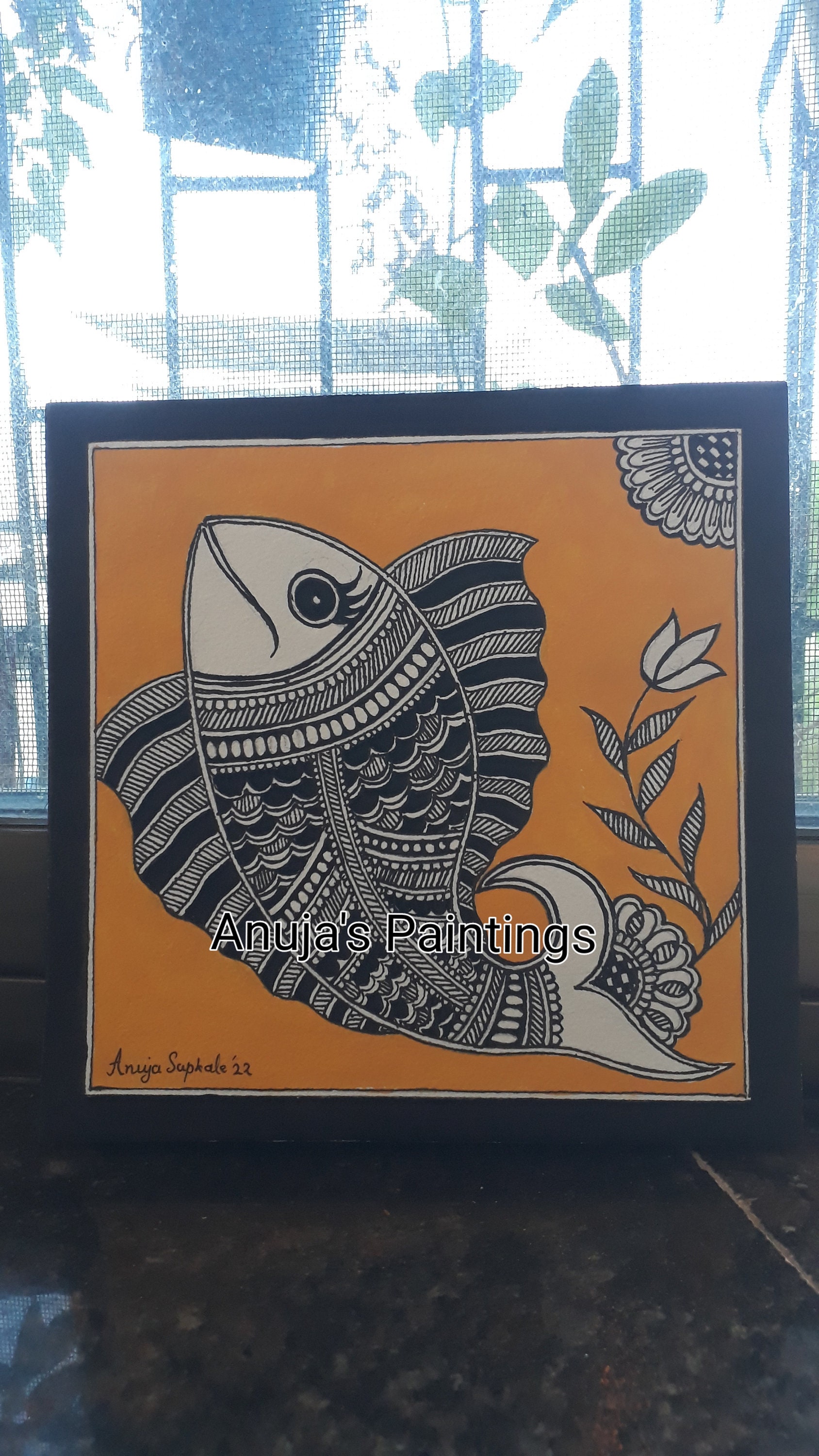 Fish and Birds in Madhubani Style on 100% Handpainted Acrylic - Etsy