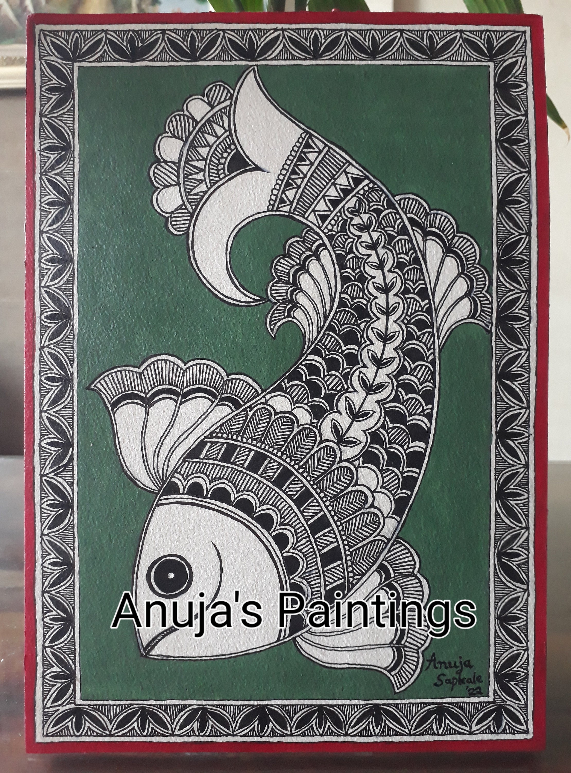 Fish and Birds in Madhubani Style on 100% Handpainted Acrylic - Etsy