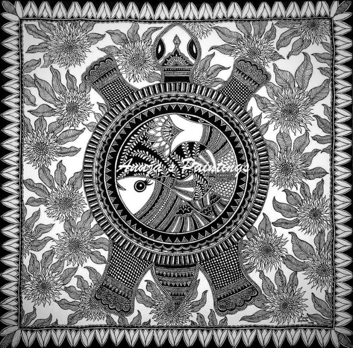 Original Madhubani Painting harmony the Turtle and | Etsy