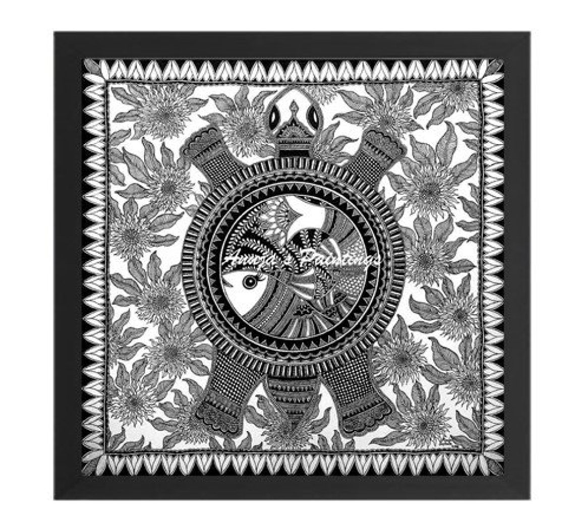 Original Madhubani Painting harmony the Turtle and | Etsy