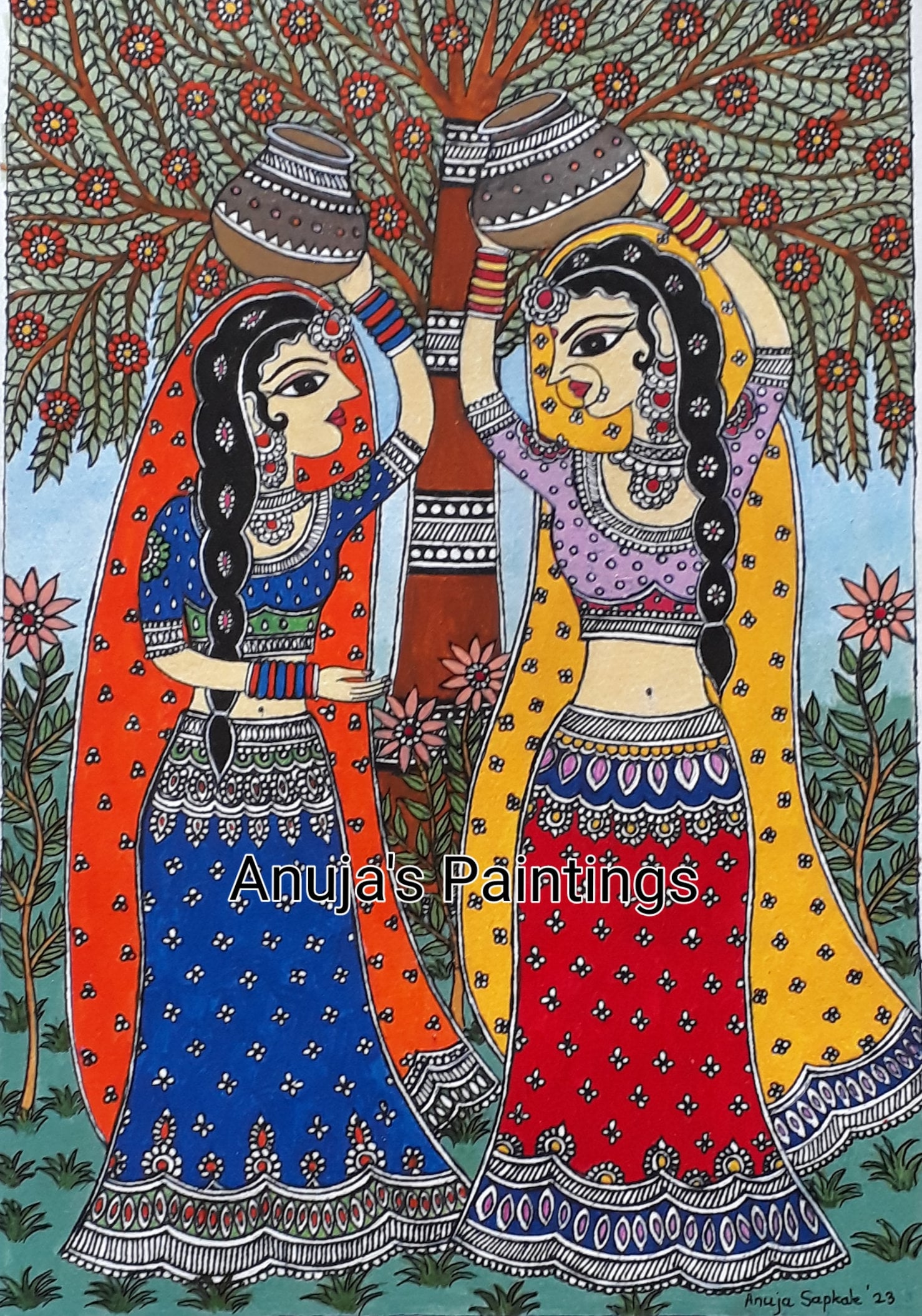 Buy Original Madhubani Painting indian Beauty 100% Handpainted Acrylic ...