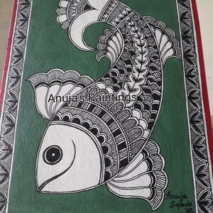 Fish and Birds in Madhubani Style on 100% Handpainted Acrylic on ...