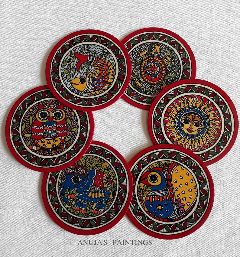 Buy Madhubani 100% Handpainted Acrylic Colours on Wooden Coasters Online in India - Etsy