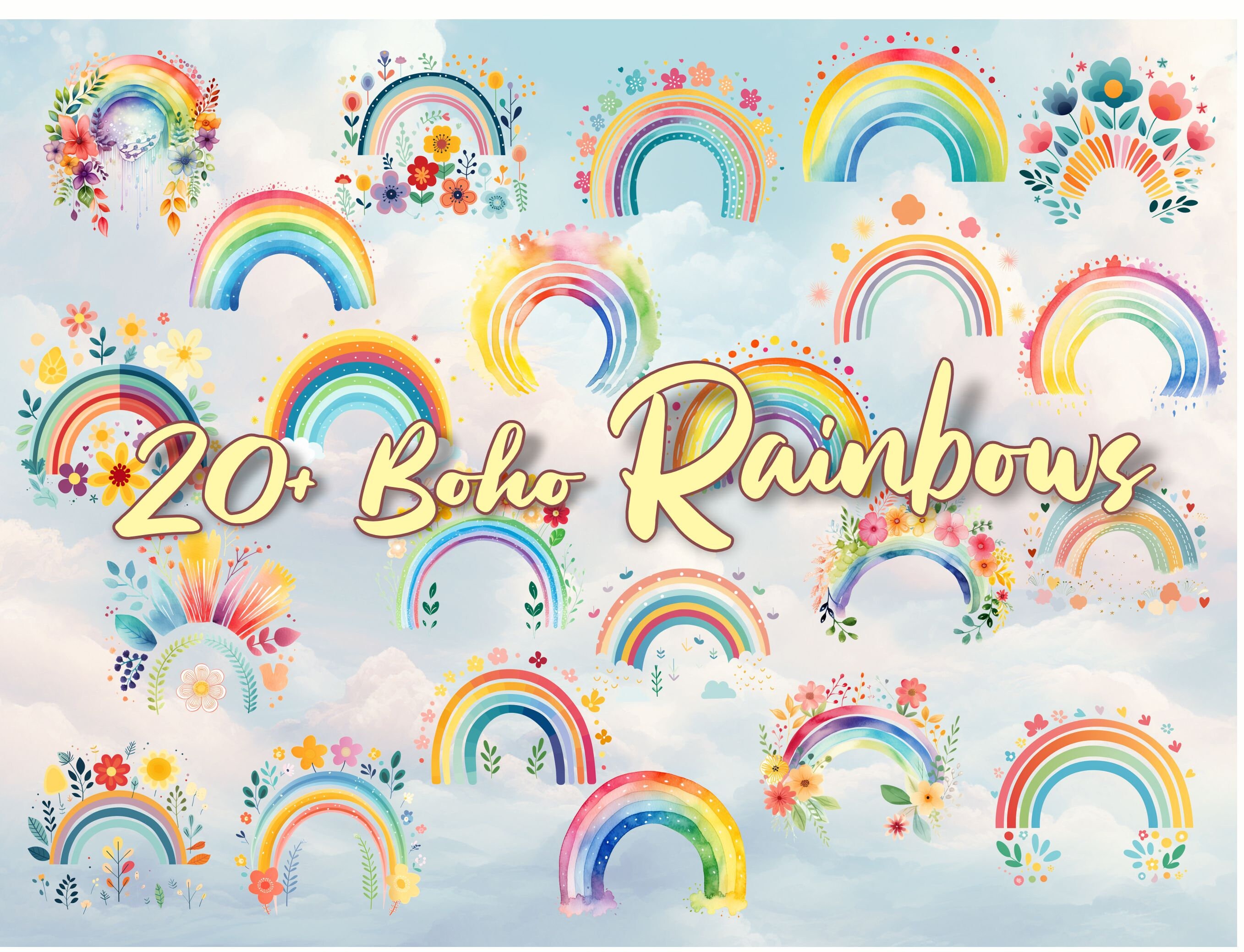 20 Boho Rainbow Clipart Bundle DIY Projects & Cricut - Etsy