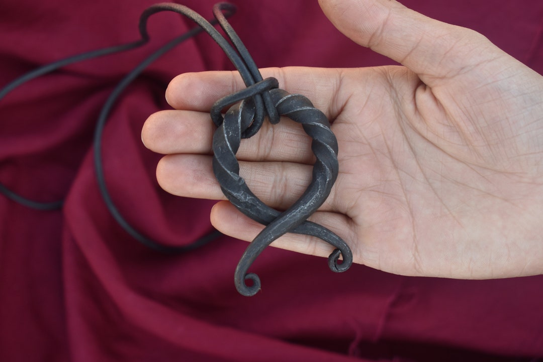 Hand Forged Medieval Twisted Troll Cross Iron Pendent With Leather Cord ...