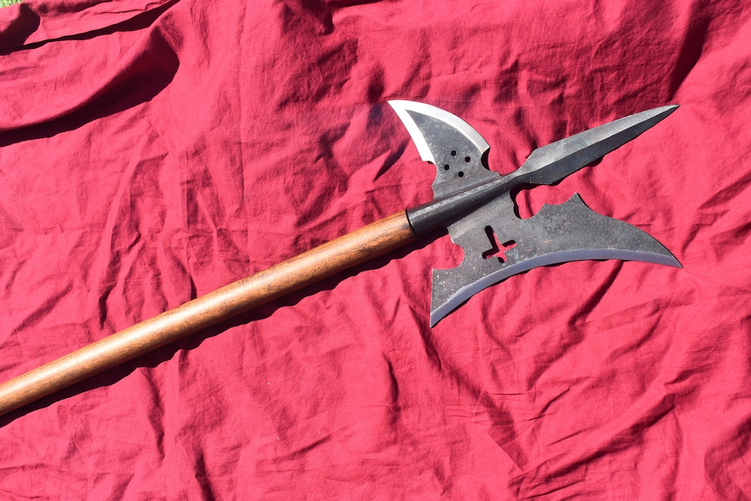 Hand Forged Medieval Halberd: Carbon Steel Blade, Wooden Handle (110cm ...