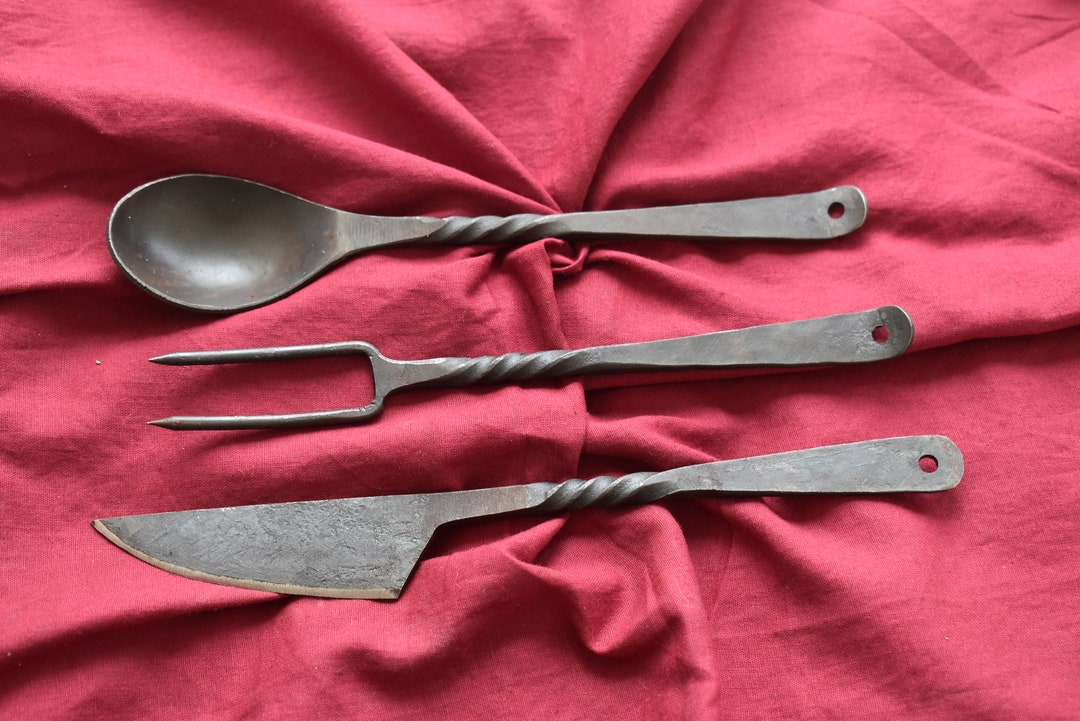 Medieval Cutlery Set - Spoon, Fork, and Knife Hand Forged Dinner Set ...