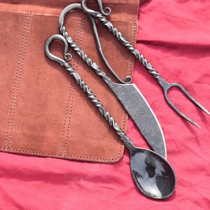 Hand Forged Medieval Cutlery Set With Suede Pouch- Historical Elegance ...