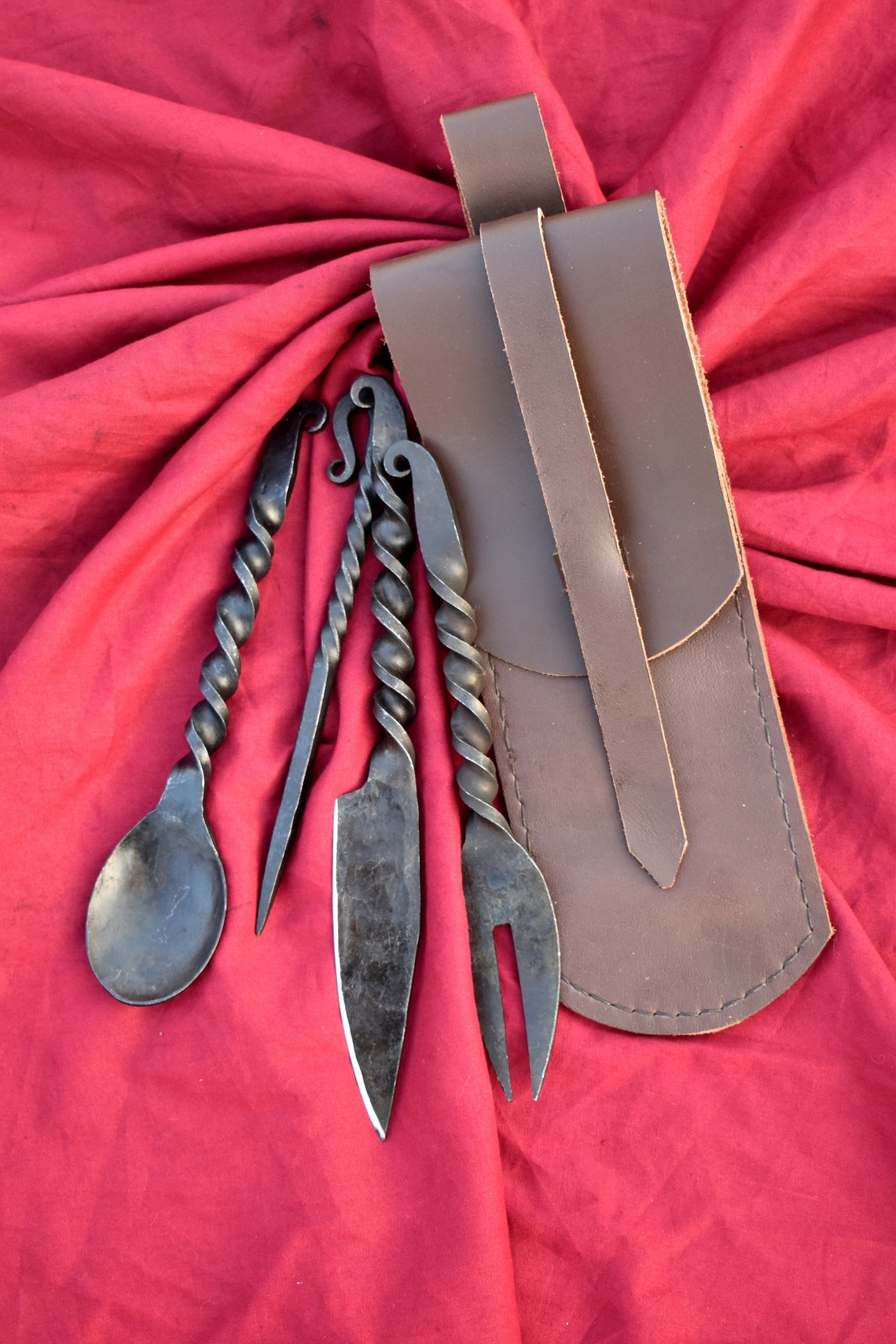 Medieval Hand-forged Cutlery Set With Leather Pouch - Etsy