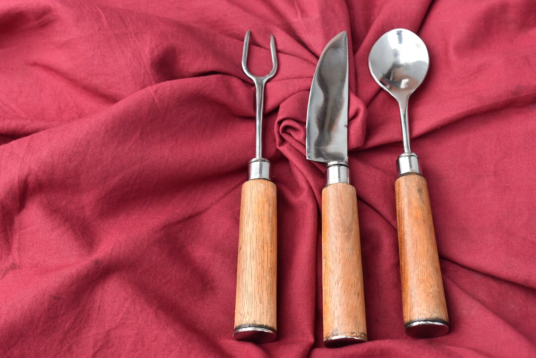 Hand Made Cutlery Set With Wooden Handle Flatware Set Knife Fork Spoon ...