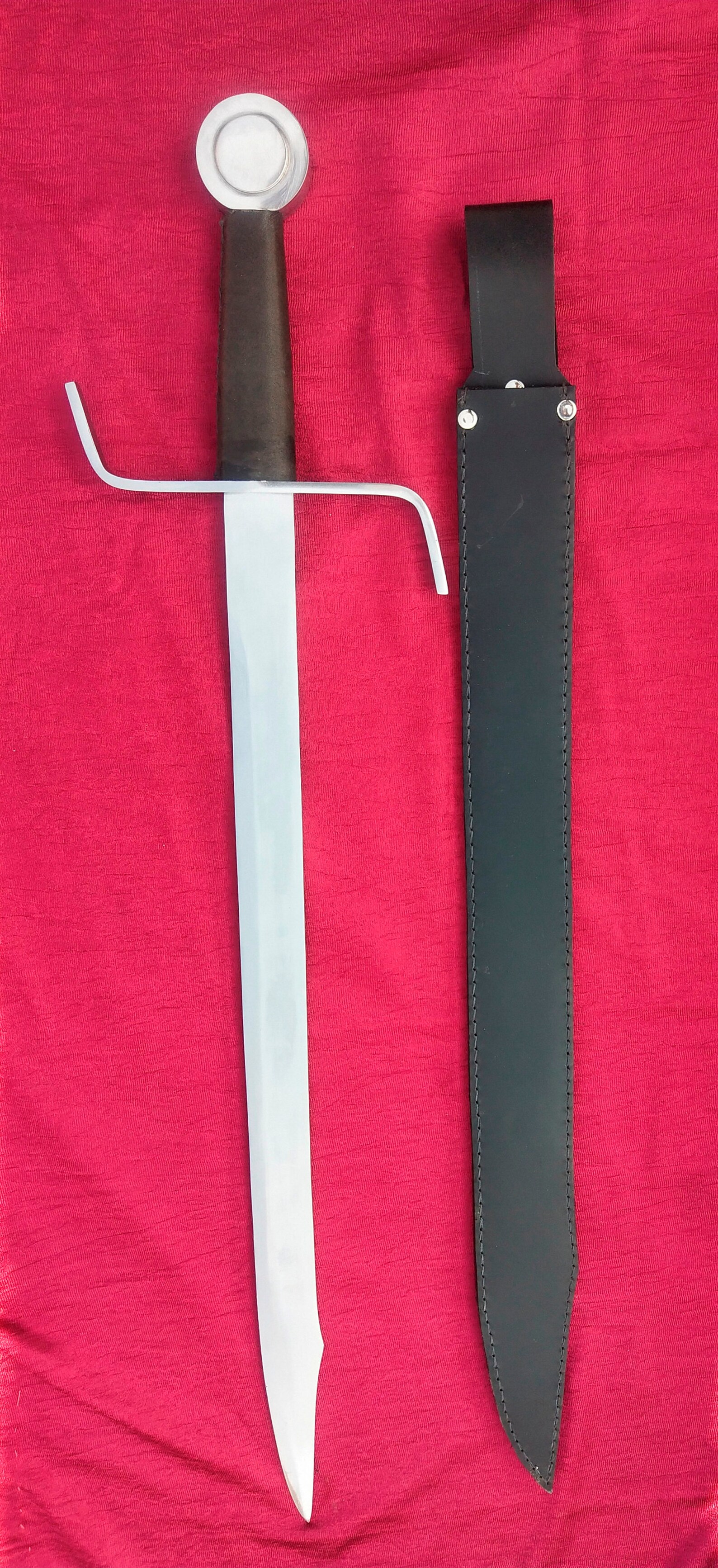 Decorative HMB Falchion Sword Replica — Leather Scabbard, S-shaped ...