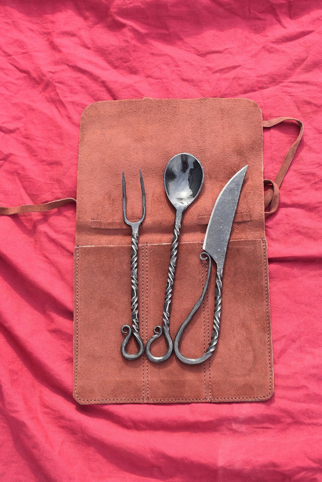 Hand Forged Medieval Cutlery Set With Suede Pouch- Historical Elegance ...