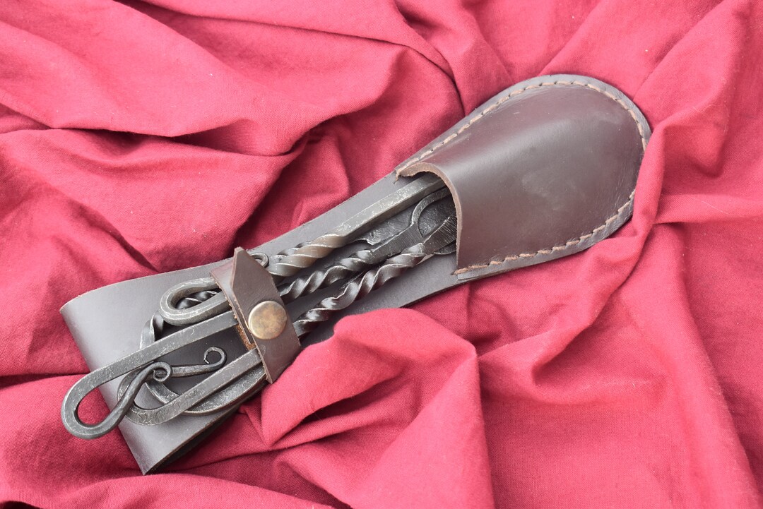 Hand-forged Medieval Cutlery Set With Food Stick and Leather Cover ...