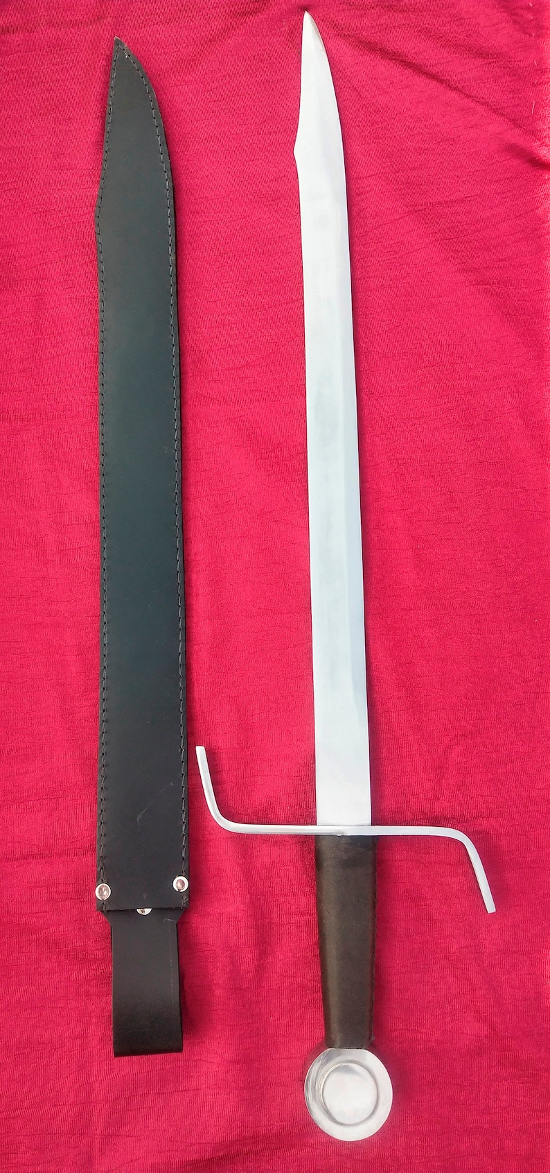 Decorative HMB Falchion Sword Replica — Leather Scabbard, S-shaped ...