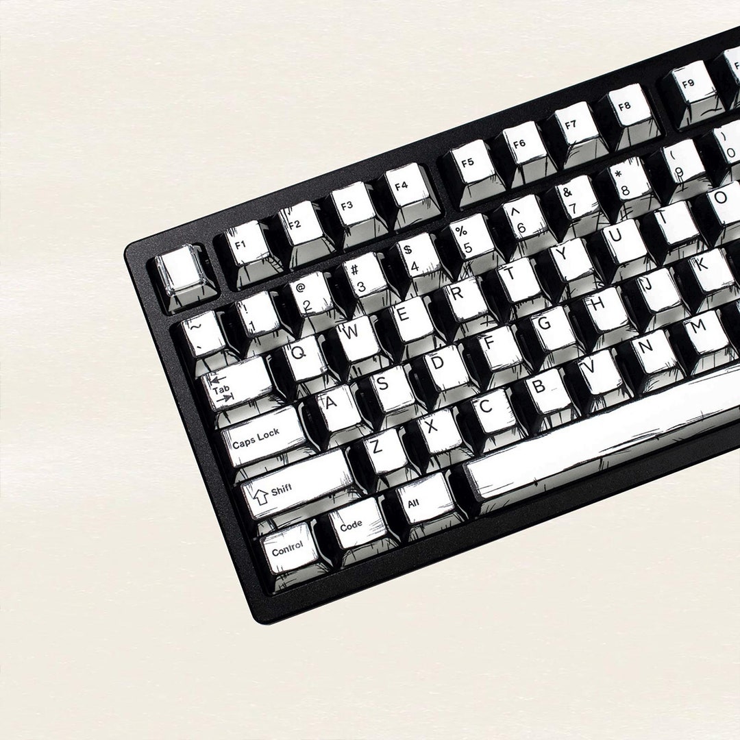 141 Keys Comic Style Keycap Set, Hand-drawn Black White Keycaps, Cherry ...