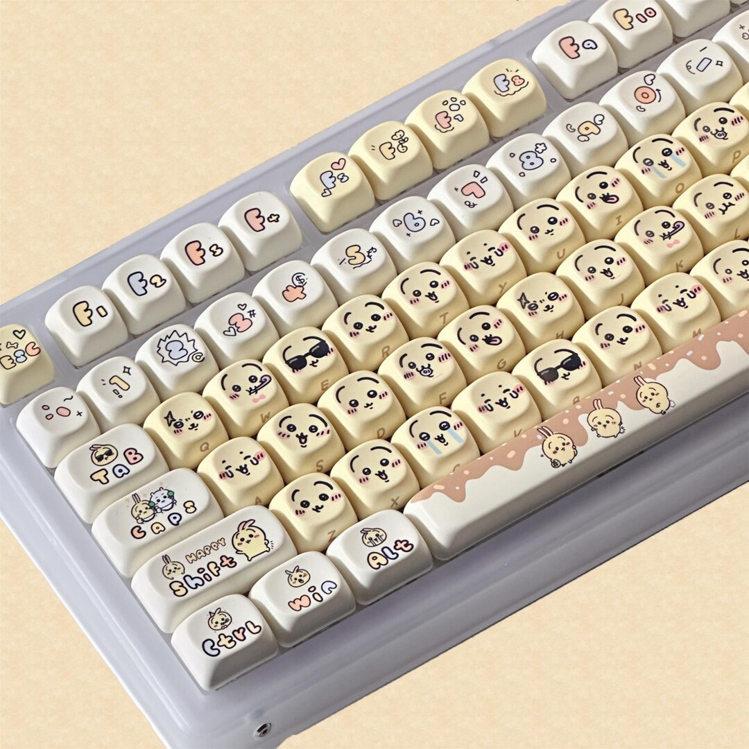 131keys Funny Emoji Rabbit Keycap Set, Cute Yellow Keycaps, MOA Profile ...