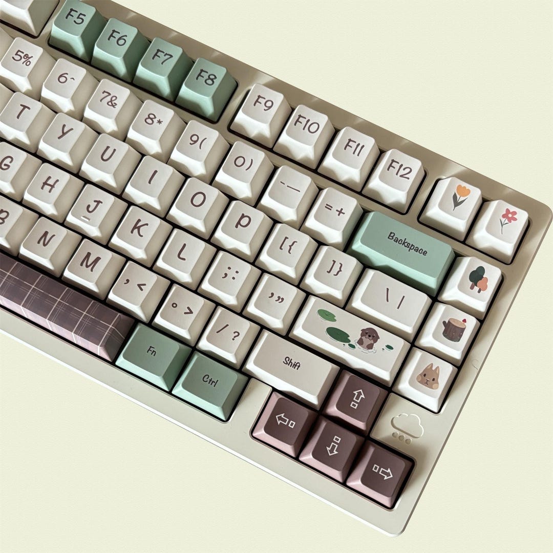 143 Keys Cute Animal Keycap Set, Fresh Green Keycaps, Cherry Profile ...