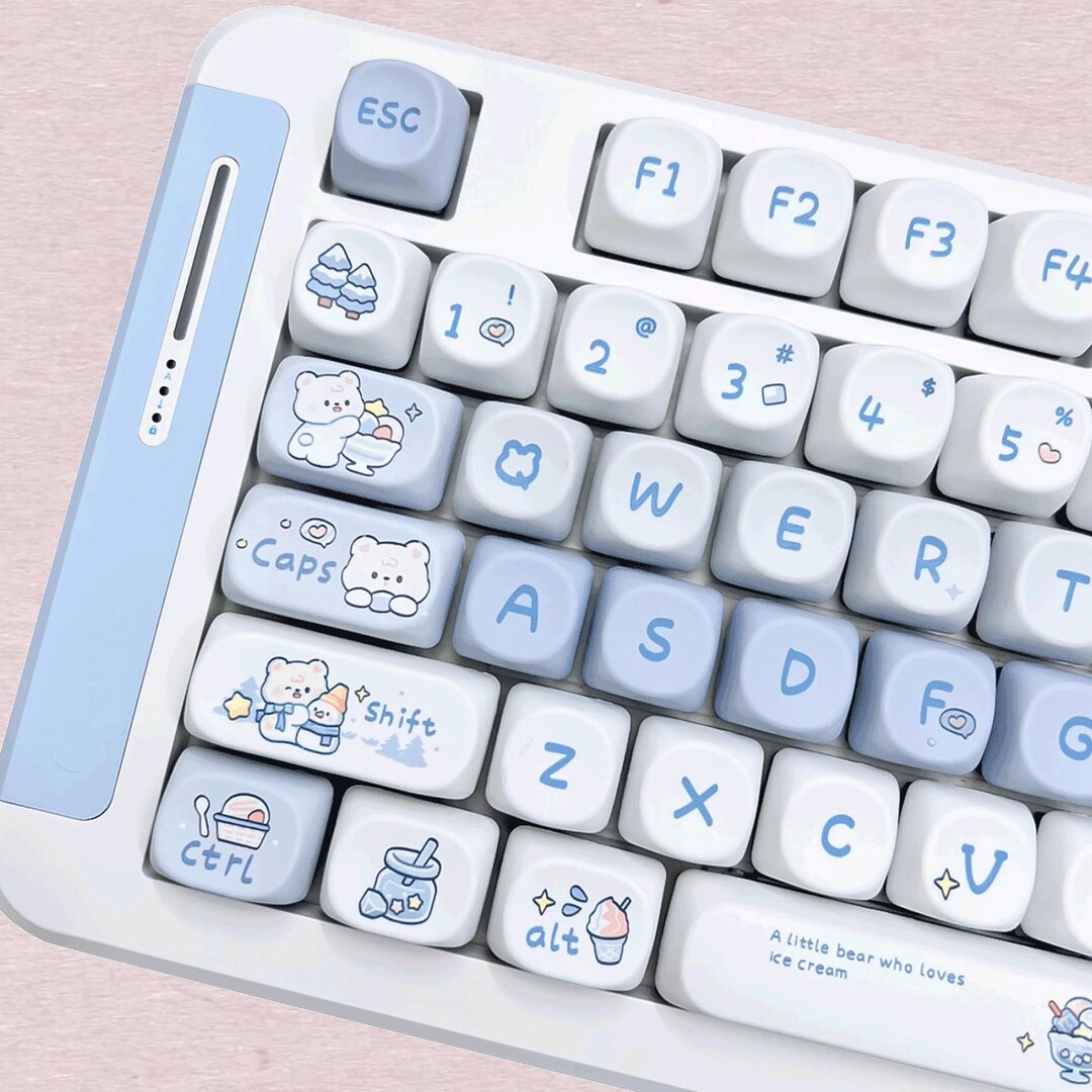 140keys Cute Polar Bear &penguin Keycap Set, Winter Blue Keycaps, SOA ...