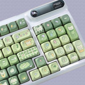 131keys Cute Matcha Cat Keycap Set, Green Keycaps, Bunny Keycaps, XOA ...