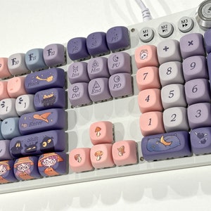 112/120 Keys Cute Magic Witch Keycap Set, Purple Keycaps, MOA PBT ...