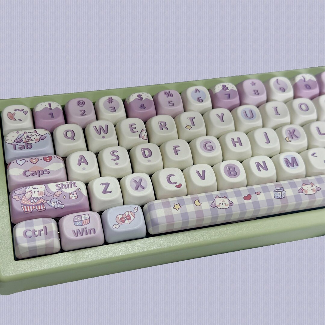 131keys Cute Cartoon Sheep Keycap Set, Purple Keycaps, XOA Profile ...