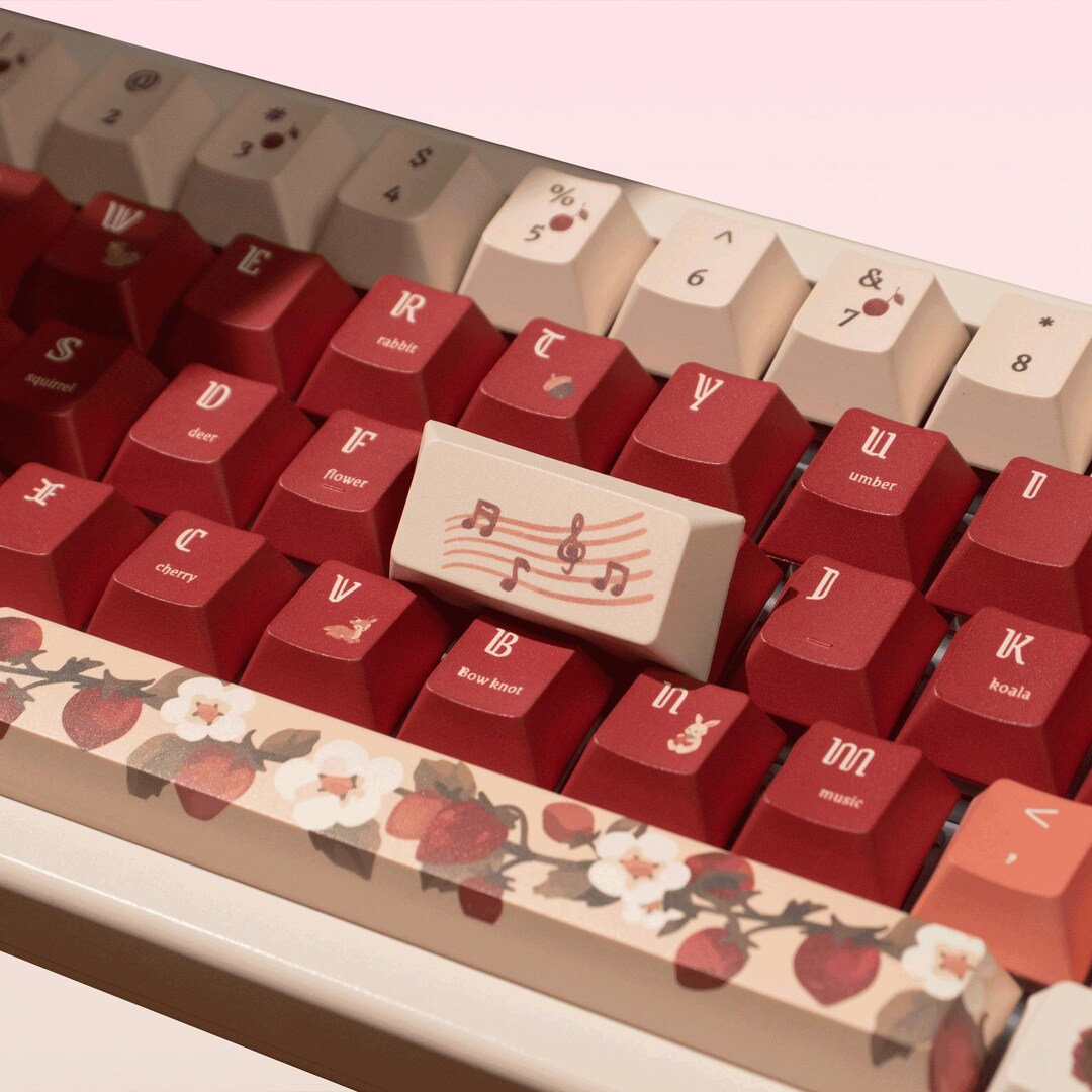 152 Keys Cute Strawberry Keycaps Set, Red Keycaps, Cherry Profile PBT ...