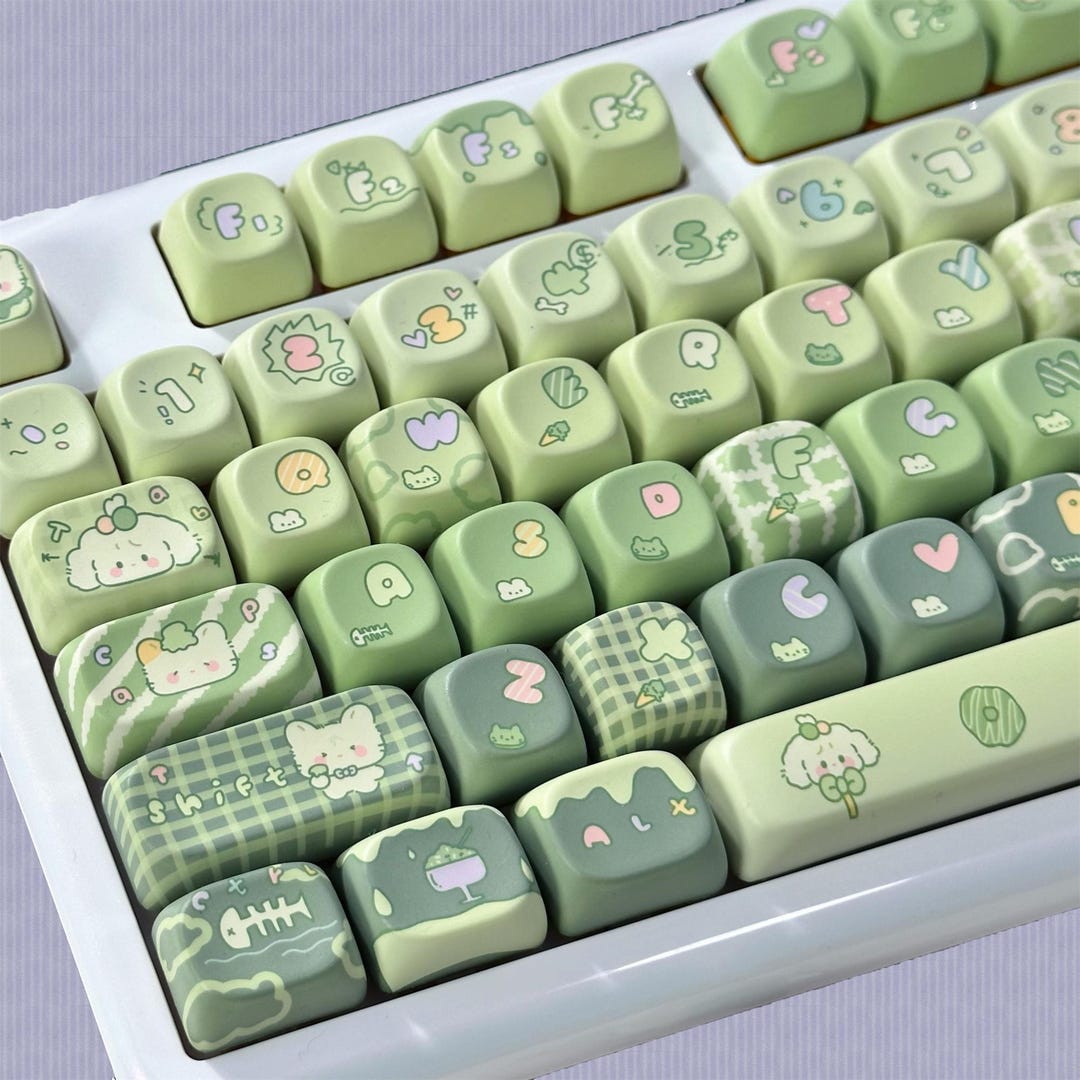 131keys Cute Matcha Cat Keycap Set, Green Keycaps, Bunny Keycaps, XOA ...