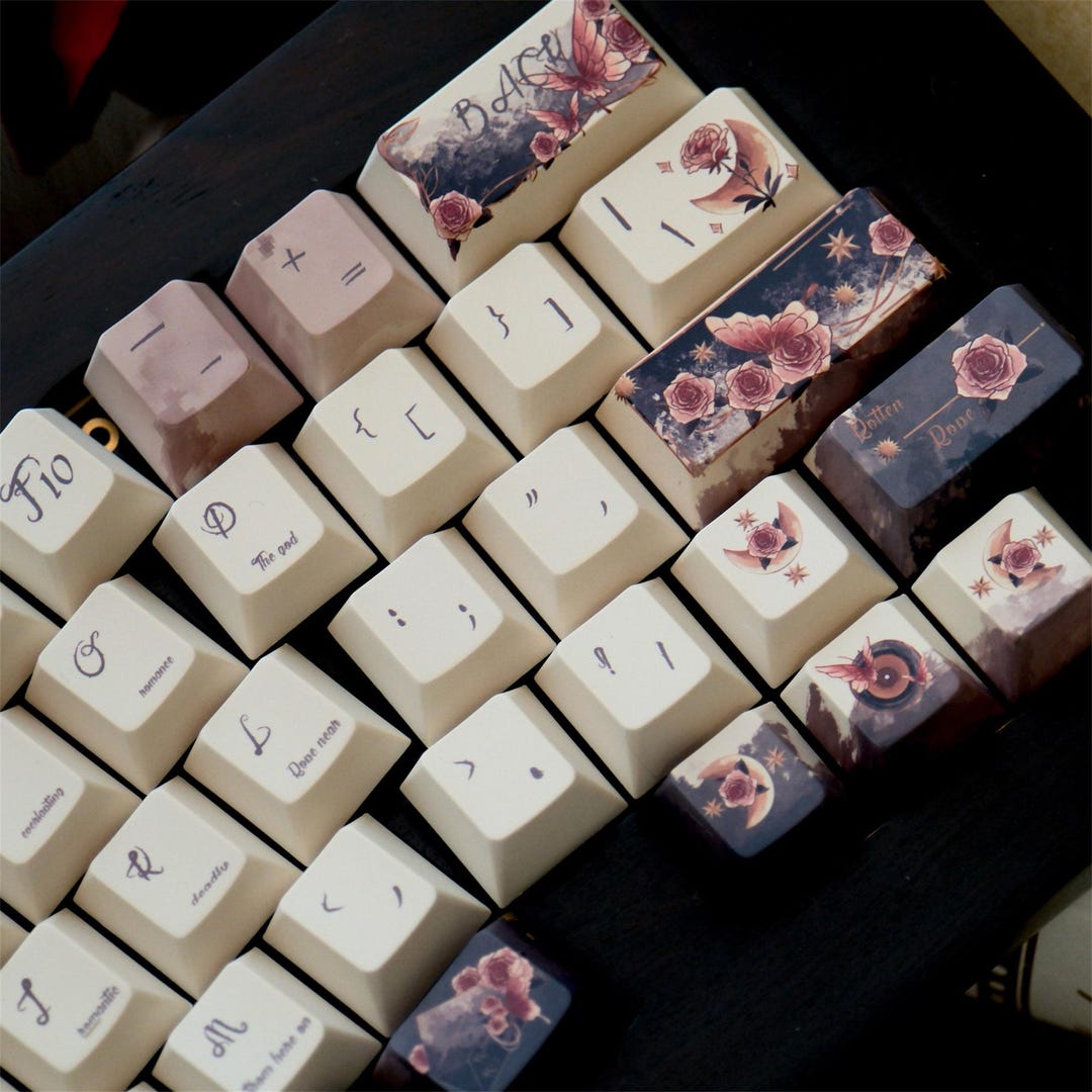 141 Keys Gothic Rose Keycap Set, Dark Rose Butterfly Keycaps, Cherry ...