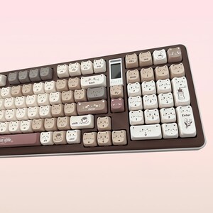 140keys Cute Coffee Kitten Keycap Set, Cat Ear Shape Keycaps, MAO ...