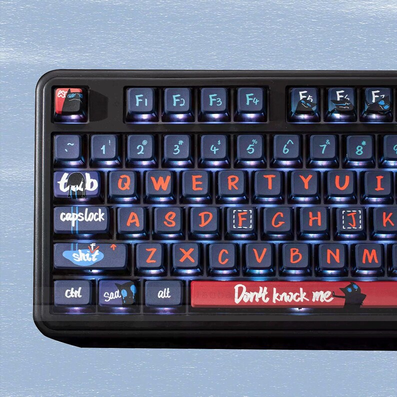 120keys Gothic Black Cat Keycap Set, Dark Blue Keycaps, MDA Profile ...