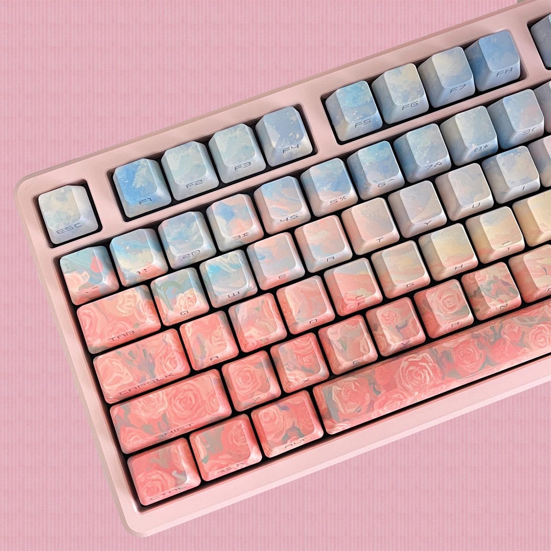 133keys Red Rose Coast Keycap Set, Painting Rose Keycaps, OEM Profile ...