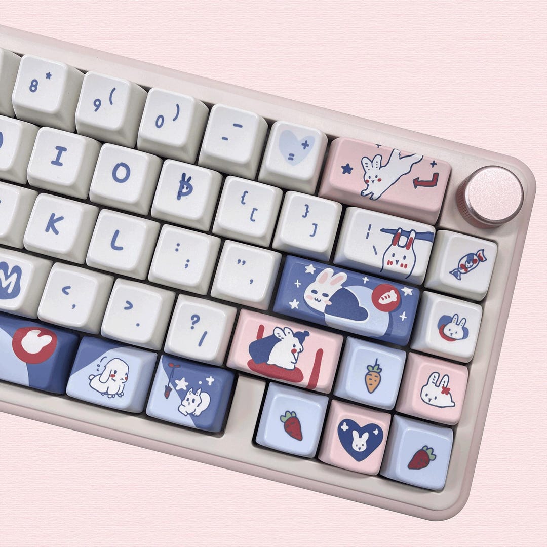 151keys Funny Bunny Keycap Set, Blue Keycaps, MDA Profile Keycaps, PBT ...