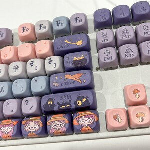 112/120 Keys Cute Magic Witch Keycap Set, Purple Keycaps, MOA PBT ...