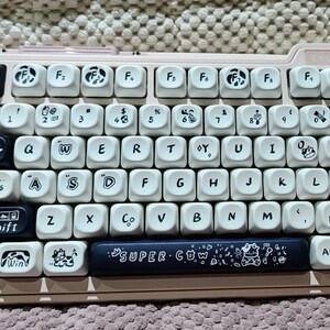 132keys Cute Milk Cow Keycap Set, Black White Keycaps, QX3 Profile PBT ...