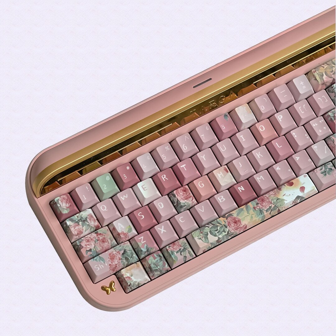 140keys Rose Garden Keycap Set, Pink Keycaps, Flowers Keycap Set ...