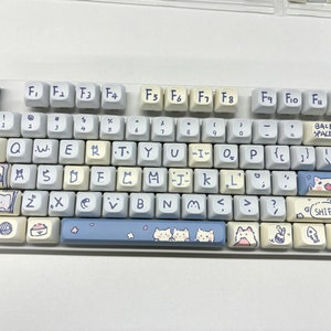 145keys Cute Cat Keycap Set, Blue Keycaps, MOC Profile Keycaps, PBT ...