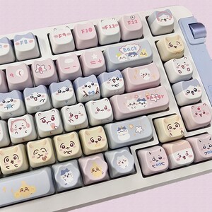 133keys Kawaii Cartoon Emoji Keycap Set, Pink Emoji Keycaps, MAO ...