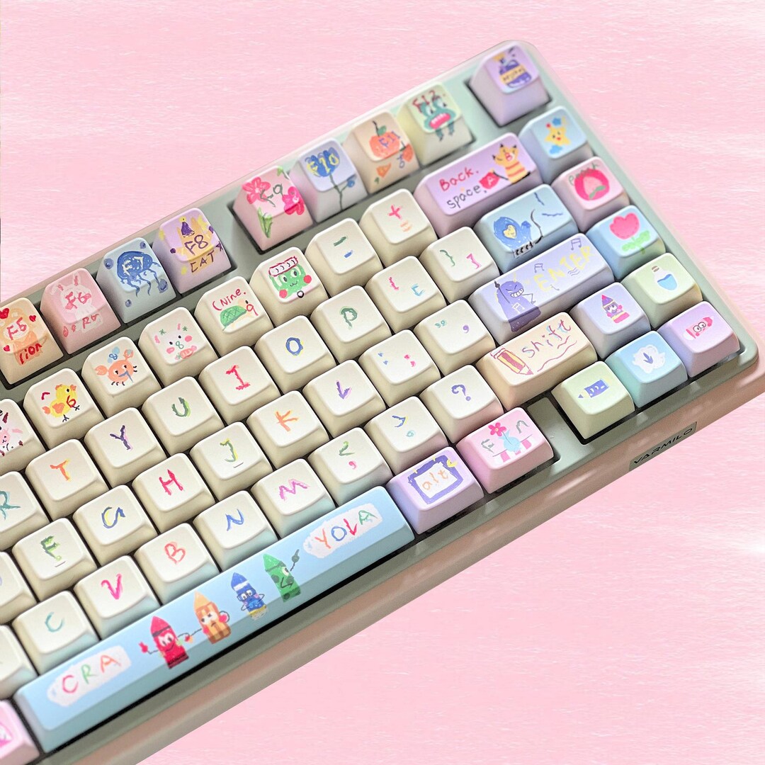 143 Keys Cute Cartoon Hand-drawn Keycap Set, Funny Graffiti Keycaps ...