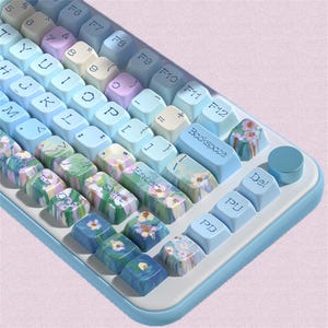138/158keys Fresh Daisy Keycap Set, Blue Flowers Keycaps, Mda/cherry ...