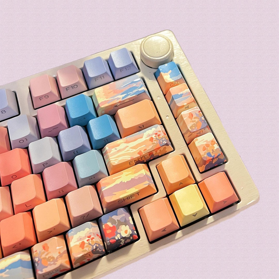 131 Keys Sunset Glow Keycap Set, Floral Keycap Set, Cherry Profile ...