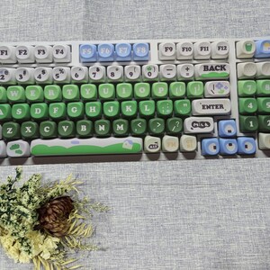 137keys Cute Cow Meadow Keycap Set, Green Keycap Set, SOA Profile ...