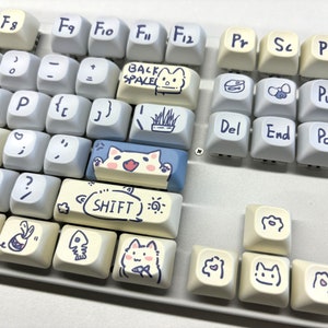 145keys Cute Cat Keycap Set, Blue Keycaps, MOC Profile Keycaps, PBT ...