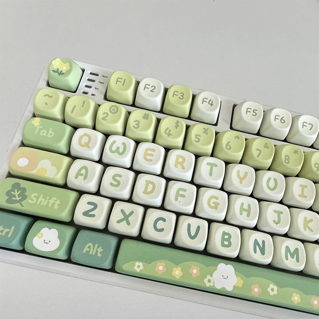 138keys Cartoon Bunny Keycap Set, Green Keycaps, SOA Profile Keycaps ...