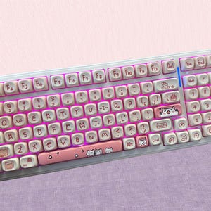 144keys Cute Cat Keycap Set, Pink Keycaps, MOA Profile Keycaps, PBT ...