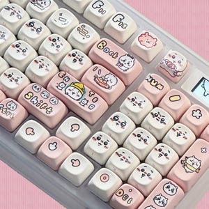 131keys Funny Cartoon Emoji Keycap Set, Pink Emoji Keycaps, MOA Profile ...