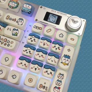 131keys Funny Chiikawa Keycap Set, Cartoon Blue Emoji Keycaps, MOA ...