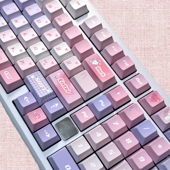 Wired Keyboard 133 Keys Pink Purple Keycap Set, , Sweet Y2K Keycaps ...
