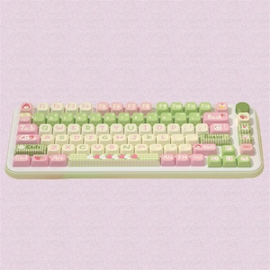 138keys Cute Strawberry Bunny Keycap Set, Green Pink Keycaps, Mda ...