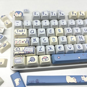 145keys Cute Cat Keycap Set, Blue Keycaps, MOC Profile Keycaps, PBT ...